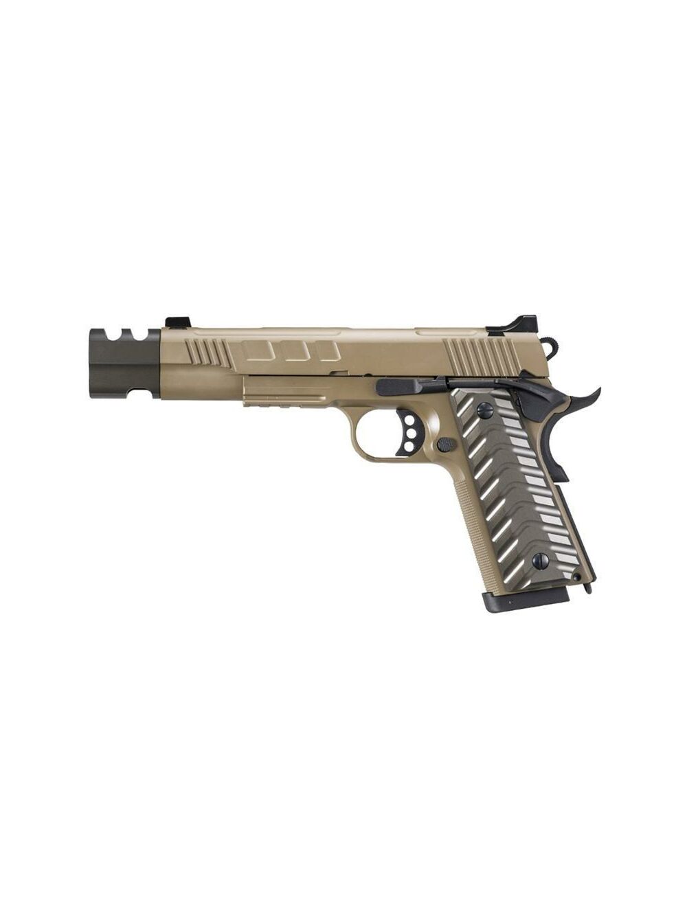 KJWorks 1911 / M45 Compensator Co2 Blowback Pistol (Tan - KP-16)