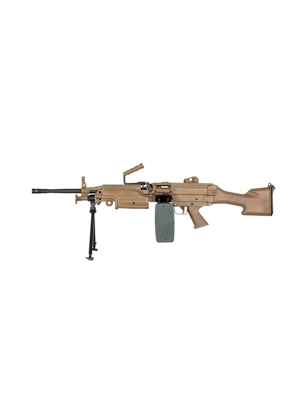 A&K M249 with Sound Control Drum Magazine (Hard Stock - Tan - AK-M249 ...
